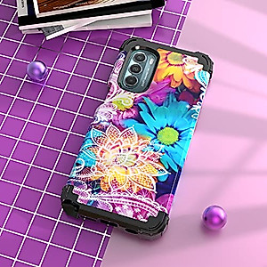 Moto G Stylus 5G 2022 Case With Tempered Glass Screen Protector,IDweel 3 in 1 Shockproof Slim Fit Hybrid Heavy Duty Protection Hard PC Cover Soft Silicone Rugged Bumper Full Body Case for Girl,Flower