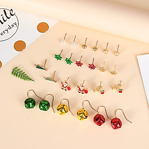 18 Pairs Christmas Earrings Bulk Cute Christmas Jingle Bell Santa Claus Pearl Tree Bow Earrings Xmas Jewelry Dangle Earrings Set for Women