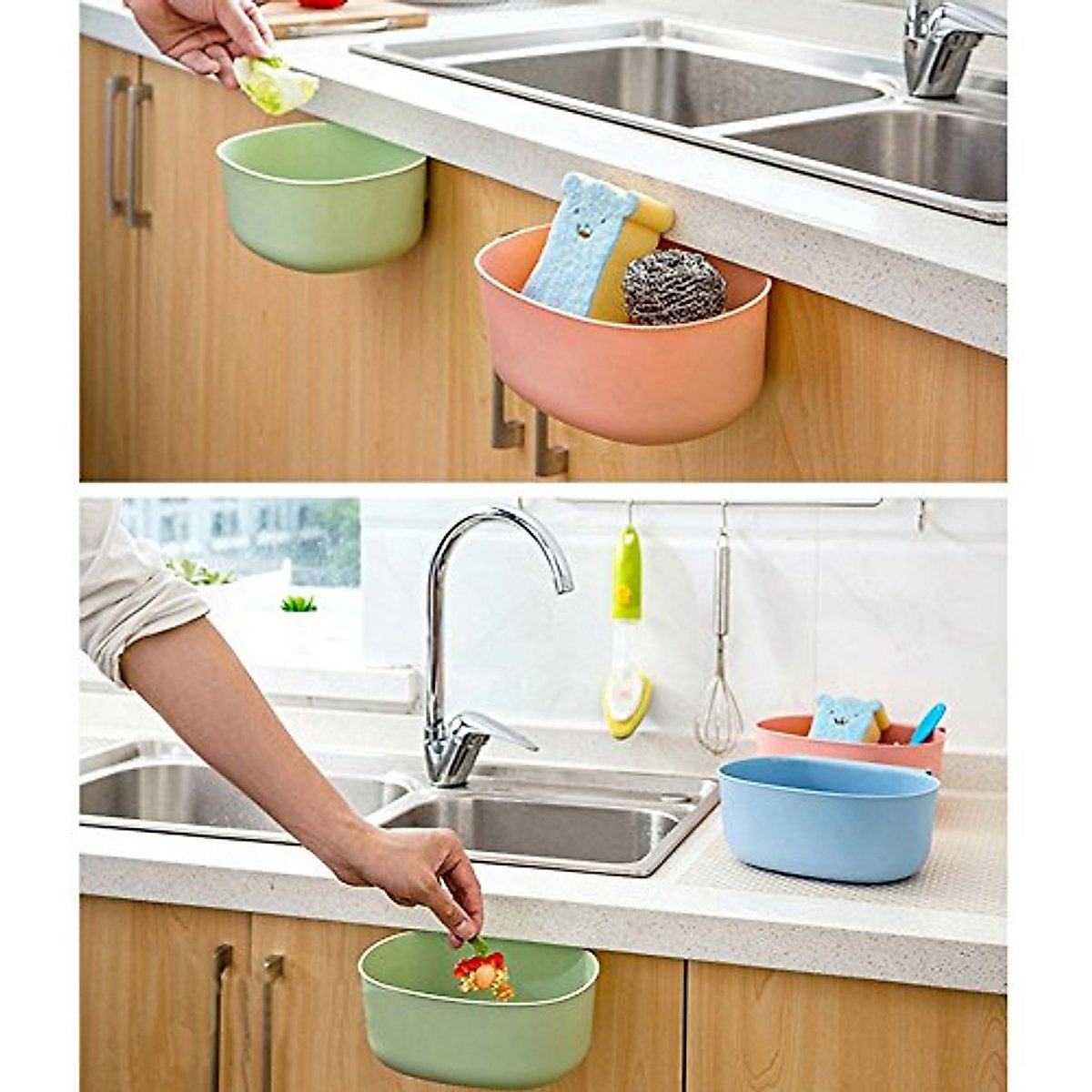wsloftyGYd Kitchen Cabinet Hanging Garbage Waste Bin Can Trash Barrel Storage Container