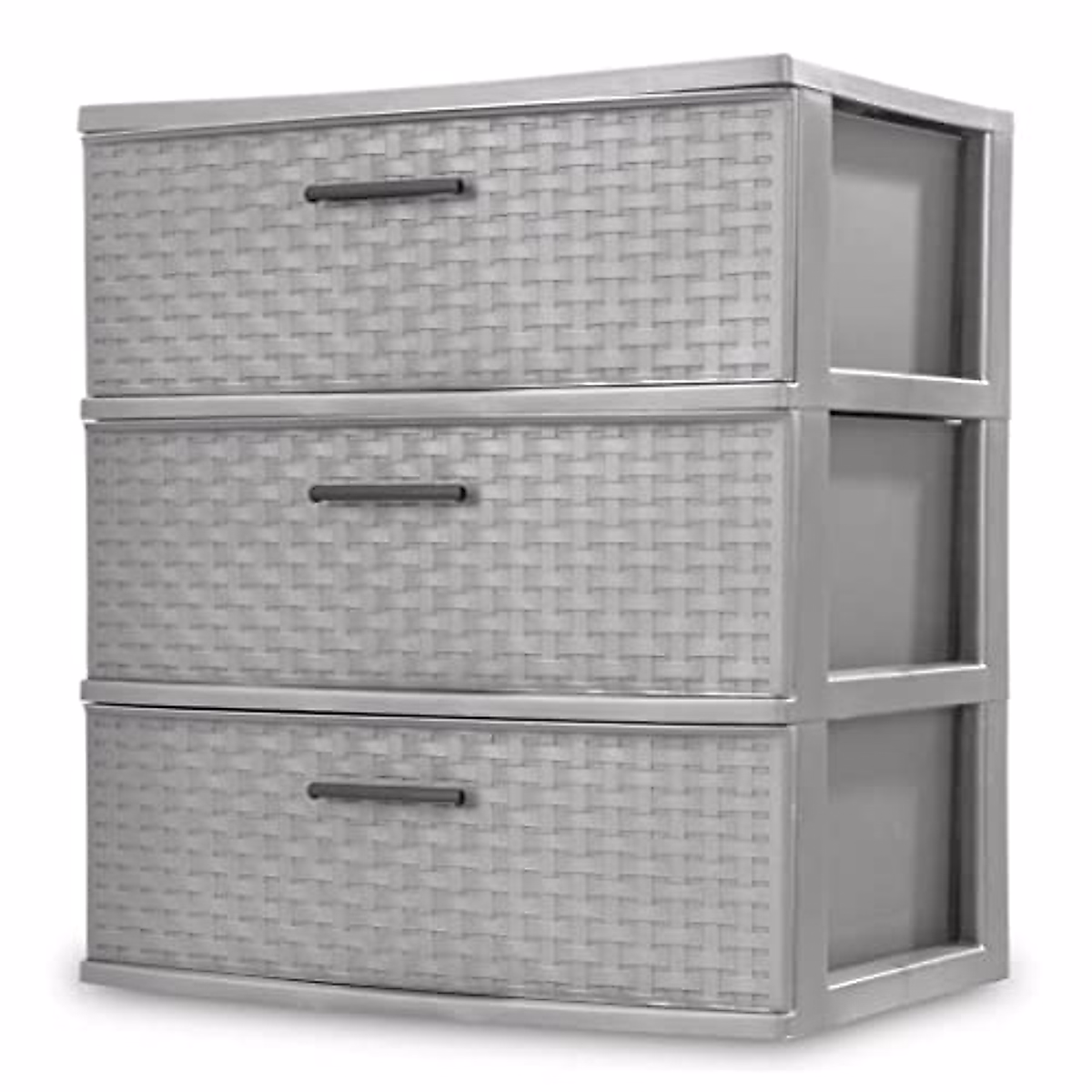 3 Drawer Wide Weave Tower Plastic, Cement - Design Storage Tower with pull handles, Organizer Unit for Bedroom, Closet, Entryway, Hallway, Nursery Room, Storage bins