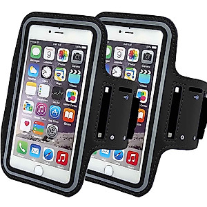 2Pack Phone Armband Sleeve Best Running Sports Arm Band Strap Holder Pouch Case Gifts Exercise Workout Fits iPhone 6 6S 7 8 X XR XS MAX Plus iPod Android, Galaxy S8 S9 Note 5 9 Edge-Black+Black