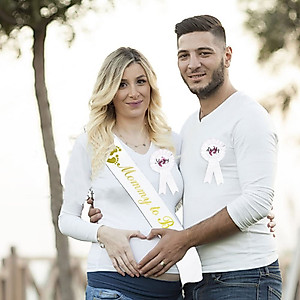 CoolerthingsDG, 3pcs,Baby Shower Button New Dad Gifts Gender Reveals Party Baby for Girl, White Rosette Button Baby Celebration ( pink footprint)