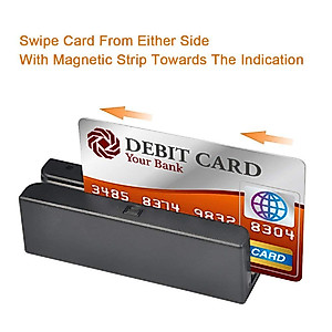 Heitamy MSR90 Magnetic Strip Card Reader 3 Track USB POS Magstripe Credit Card Swipe Reader Mini Swiper for POS System Cashier Registry Cash Register, Plug and Play, Black