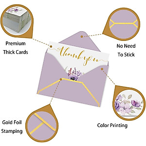 YUANAYA 36 Thank You Cards with Envelopes Purple 4x6 Inches, Blank Cards and Envelopes Bulk for Wedding, Sympathy, Baby Shower, Anniversary, Thanksgiving, Baby shower, Small Business, All Occasion