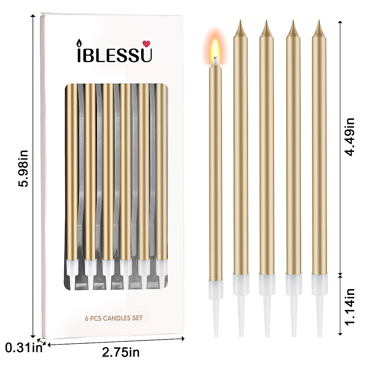 IBLESSU 48 Pcs Birthday Candles - Long Birthday Candles, Cake Candles, Tall Birthday Candles, Party Candles, Cake Candles for Birthday Wedding Decorations Champagne Gold Birthday Candle