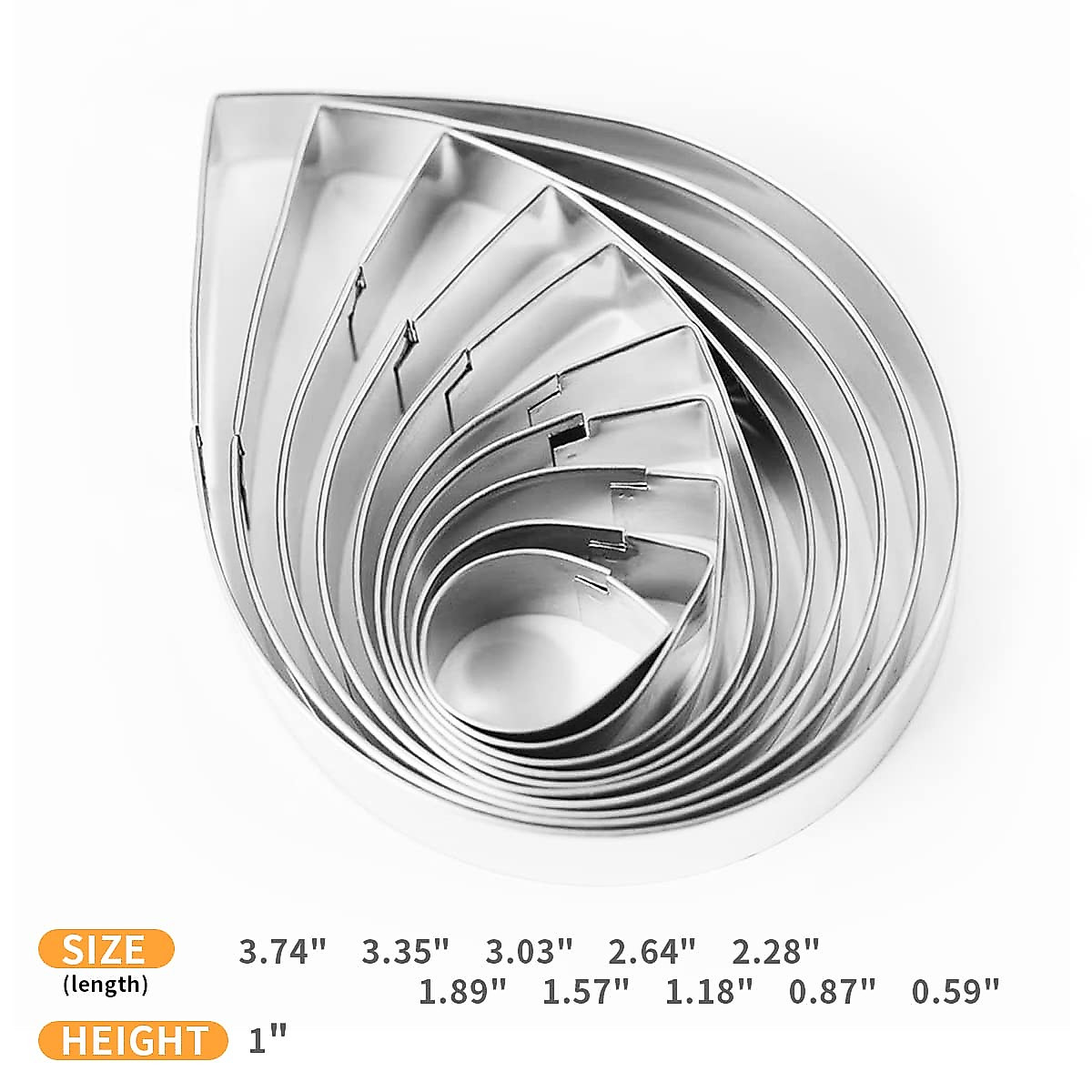 OTATEAN Cookie Cutters Food-Grade Stainless Steel Leaves Cookie Cutters Tear Shape Mold Pastry Baking Mould Raindrop Shape Cutter Set for Sugar, Cake, Pies, Snacks, Donuts, Bread Decoration (10 sets)
