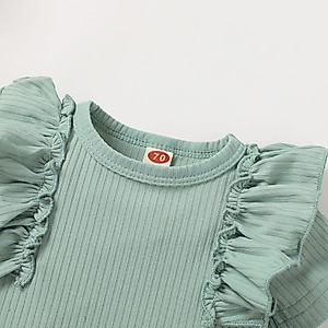 Newborn Baby Girl Clothes Infant Short Ruffle Romper Floral Pants Baby Girl Summer Outfits (Green, 3-6 Months)