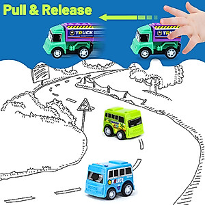 20 Pack Pull Back City Cars and Trucks Toy Vehicles for Toddlers 1-3 Mini Car Toys Fire Trucks & Construction Vehicles & Police Cars Play Set for Kids 3 4 5 6 7 Goodie Bag Stuffers Party Favors