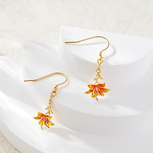 Lilies Dangle Earrings 925 Sterling Silver Flower Dangling Earrings Bithday Flower of May Earrings Minimalist Earrings Mother's Day Jewelry Gifts