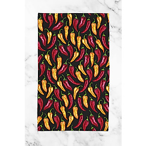 Chili Pepper Print Hand Towel - Kitchen Towel - Bathroom Hand Towel - Cotton Terry Cloth - 15"x25"