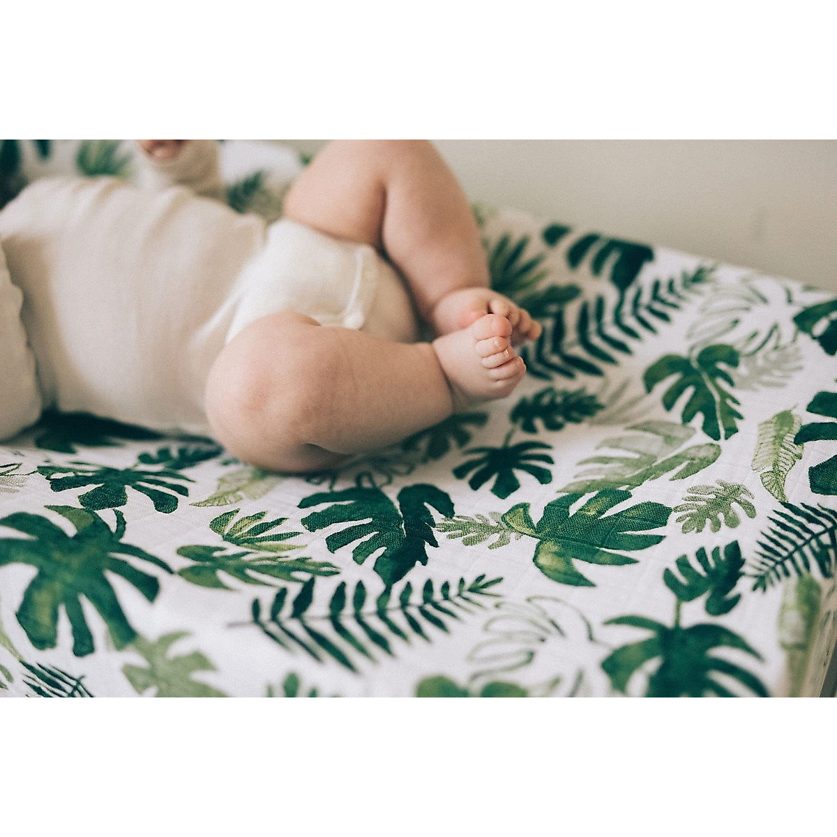 Little Unicorn – Tropical Leaf Changing Pad Cover | 100% Cotton Muslin | Super Soft | Baby Diaper Changing | Machine Washable | 16” x 32”