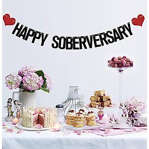 Happy Soberversary Banner, Happy Sober Anniversary Decorations, Happy Sobriety, Perfect for the Celebration of Lengths of Sobriety and Recovery Birthdays Black Red Glitter
