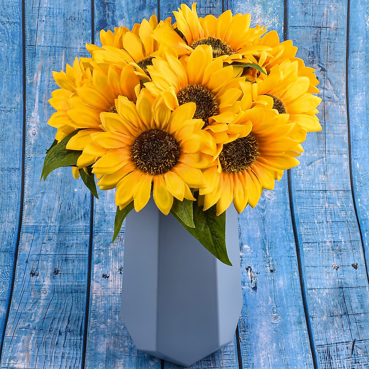 XONOR Artificial Sunflowers Bouquet, 3 Bouquets Artificial Silk Sunflowers with Stems Leaves for Wedding Bridal Party Garden Home Office Decoration