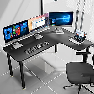 It's_Organized L Shaped Gaming Desk, 60 Inch Corner Computer Desk, Study Writing Desk, Ergonomic Gaming Table Workstation with Large Mouse Pad, Sturdy Metal Frame, Easy to Assemble, Right Side Black