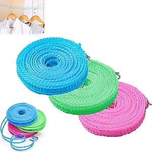2/3 Pack Windproof Non-Slip Clothesline 32 Ft, Portable Clotheslines Windproof Nylon Adjustable Non-Slip Rope, Retractable Clothesline, for Indoor Outdoor Travel Camping (3*Color,10m/32.8ft)