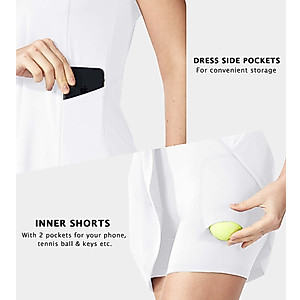 Amoy Women’s Tennis Dress with Built in Shorts UPF 50+ Cap Sleeve Exercise Dresses for Athletic Workout White L