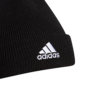 adidas Men's Team Issue Beanie, Standard fit Cuffed Acrylic Knit hat/Cap for Winter, Black/White F22, One Size