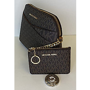Michael Kors MICHAEL Michael Kors Jet Set Travel MD Dome XCross Crossbody bundled with SM TZ Coinpouch Purse Hook (Signature MK Brown)