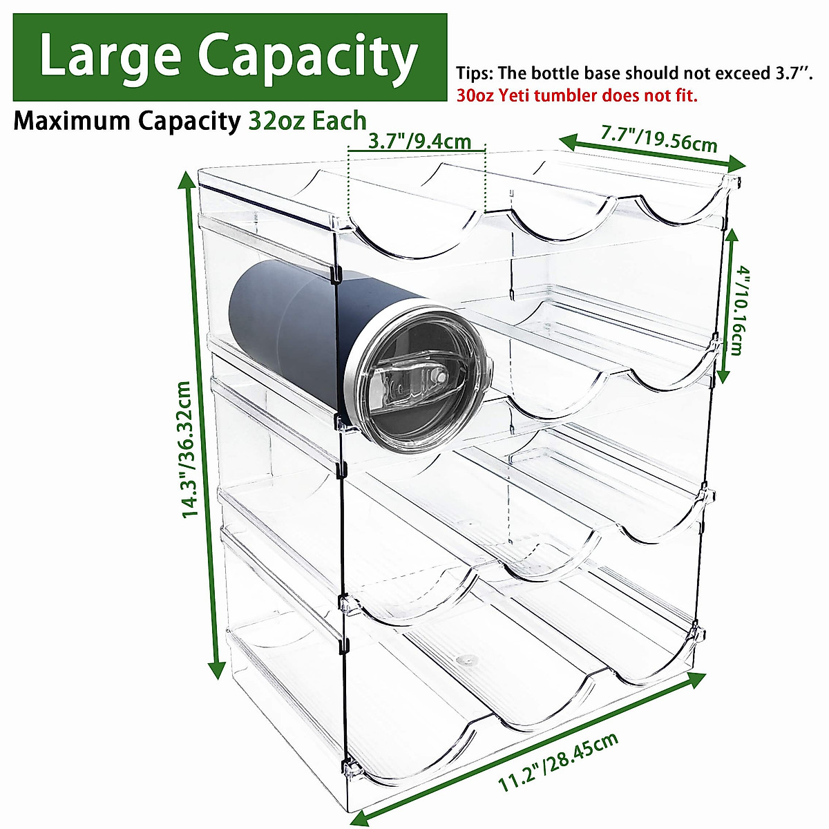 Spaclear Water Bottle Organizer, Stackable Kitchen Pantry Organization and Storage Shelf, Plastic Water Bottle Holder for Fridge Kitchen Cabinet Organizer and Storage, Tumbler Travel Mug Cup Organizer