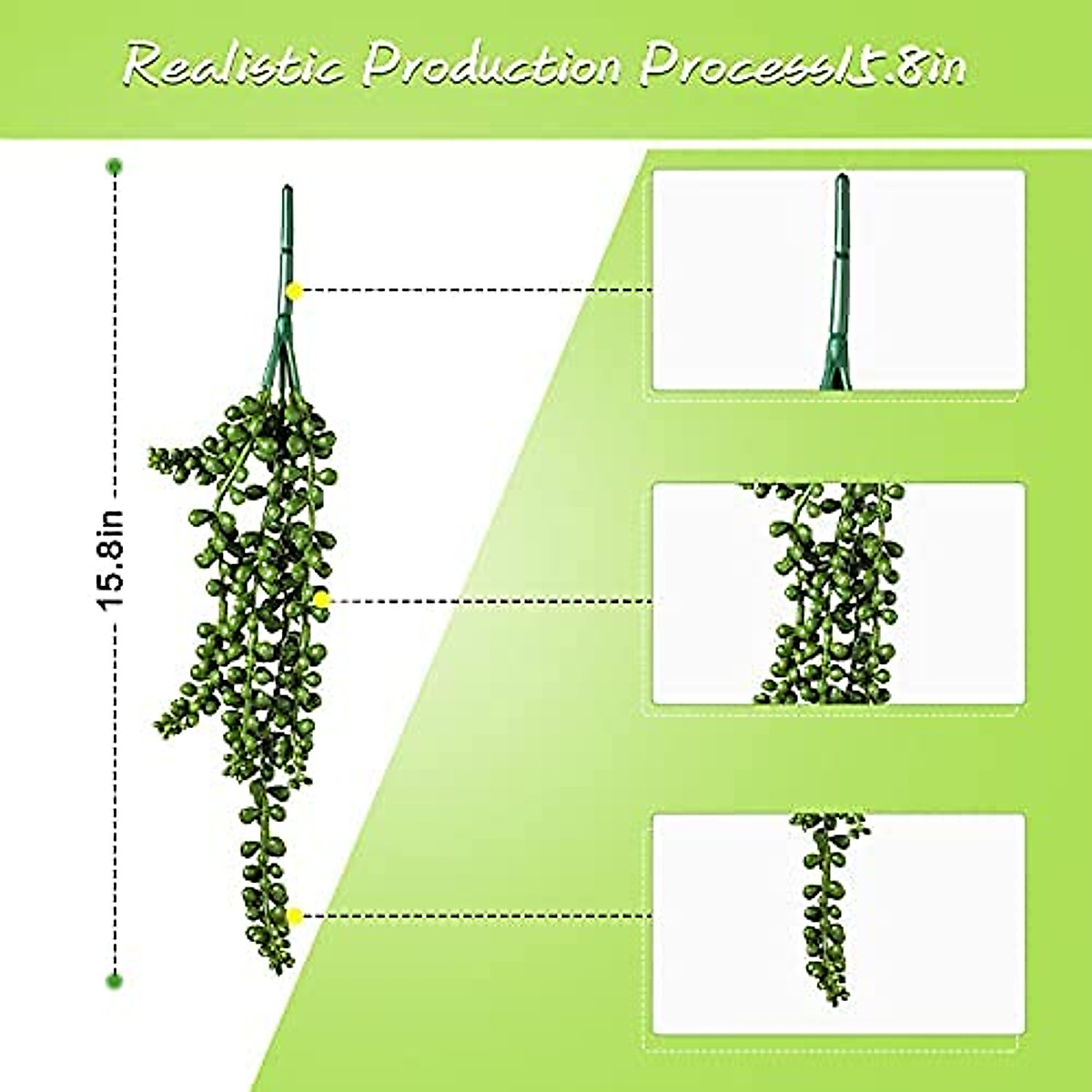 8 Pieces Artificial Succulents Hanging Plants Fake String of Pearls Realistic Hanging Succulents Plants Artificial for Wall Home Garden Decor (15.74 Inches Each Length)