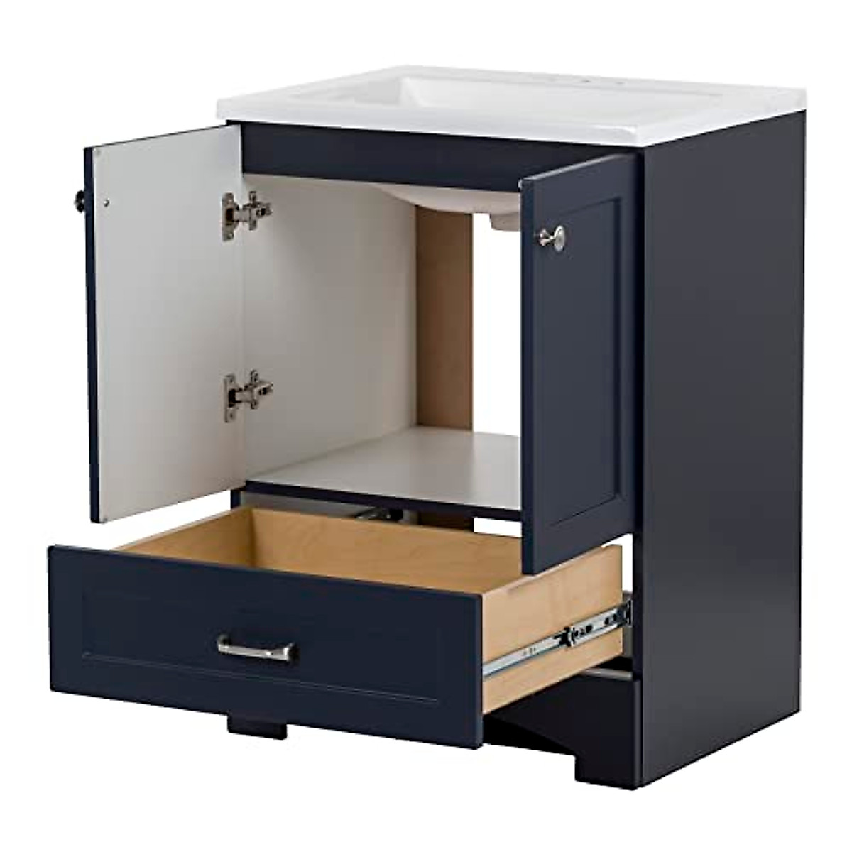 Spring Mill Cabinets Emlyn 24 Inch Bathroom Vanity with White Single Sink Top, 2-Door Cabinet, 1 Drawer, 24.5" W x 18.75" D x 32.89" H, Deep Blue