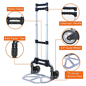 JXUFDHO Hand Truck Foldable Portable Folding Dolly, Folding Hand Truck Foldable Dolly Portable Dolly Hand Cart 180 lbs Capacity Aluminium Trolley Luggage Cart for Moving Home, Auto, Office,Travel Use