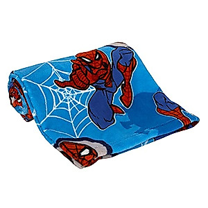 Disney Marvel Spiderman Wall Crawler Red, White, and Blue Spider Webs Toddler Blanket