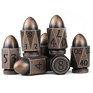 Bullet Brass Dice for Dungeons and Dragons - Solid Metal Polyhedral D&D Dice Set for MTG, RPG, Tabletop Games, Warhammer 40K, Shadowrun
