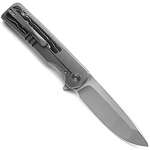 AMEIGHT KNIVES Kermu Flipper Folding Knife,3.5" Hand Hollow Ground Rubbed Satin M390 Blade Titanium Handle With Silver Carbon Fiber Inlay,Camping Hiking Pocket Knife AM8-008SR