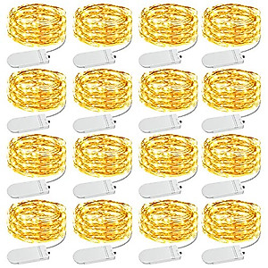Olafus 16 Pack Warm White and Cool White Fairy Lights Battery Operated, Mini Starry String Light Waterproof IP68, 7ft 20 LED Firefly Starry Light Copper Wire for Christmas Decorations Wedding Party