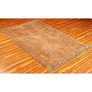 Bohemian Cotton Rug Hand Block Printed Handmade Tassels Throw Rugs Hand Woven Door Mat Floor Rug Indoor Area Rugs for Laundry Room Living Room Bathroom Lounge