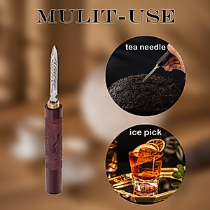 A/A Stainless Steel Tea Set Accessories Carving Knives Puer Tea Knife Professional Tool for Prying Puer Tea Cakes Ice Pick for Breaking Ice (Brown)