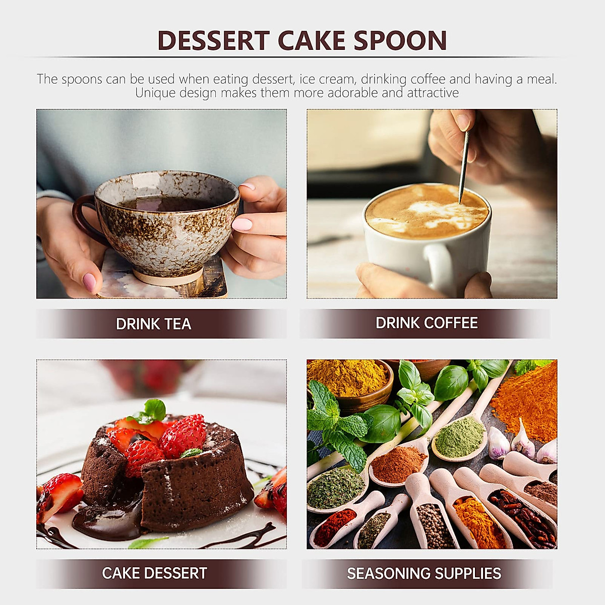 Hemoton 5pcs Stainless Steel Coffee Spoons Wood Handle Tea Spoons Dessert Ice Cream Cake Tasting Spoon Dinner Spoon for Home Kitchen Restaurant