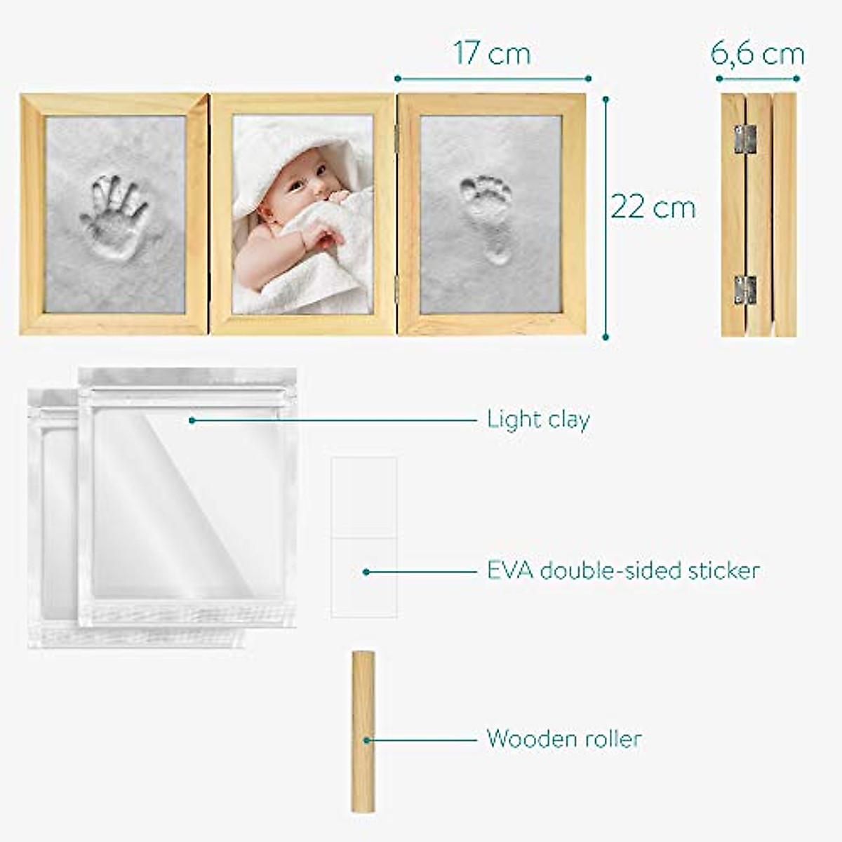 Navaris Baby Handprint and Footprint Kit - Keepsake Set with Frame and Clay for Casting Babies Hand and Foot Prints - Ideal for Newborn Boys and Girls