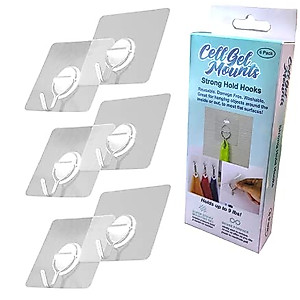 Cell Gel Mounts 6 Pack | Strong Hold Reusable Hook for Hanging | Transparent Reusable Self Adhesive Hook | Waterproof Heavy Duty (9 lb) | Hooks for Bathroom, Shower, Outdoor, Kitchen, and More