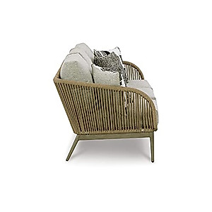 Signature Design by Ashley Swiss Valley Bohemian Outdoor Sofa with Cushion, Light Brown