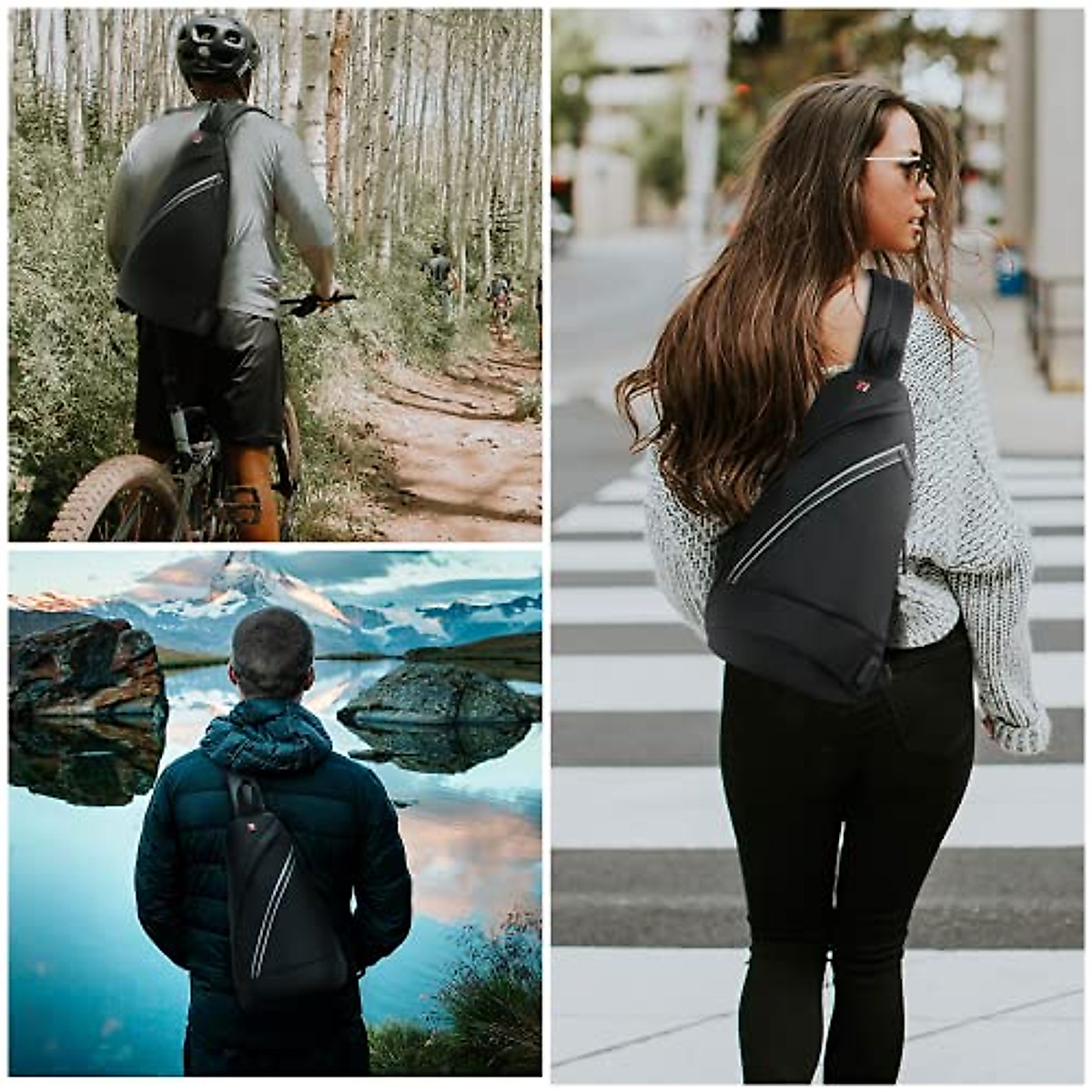 all4way Sling Backpack Tablet - Swiss Design with fast USB Charging - RFID Anti Theft Travel Biking Bag (10.2, Black)