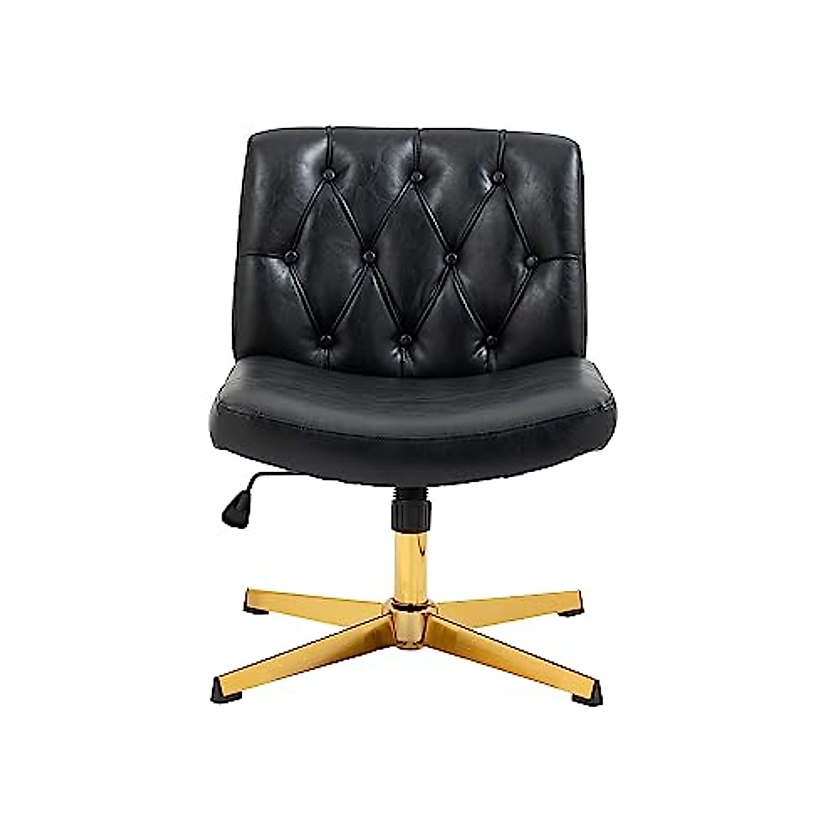 VanTook Home Office Swivel Desk Chair, Modern PU Vanity Chair, Height Adjustable Armless Computer Executive Chair Task Chair with Gold Base for Living Room, Makeup, Studying, Black