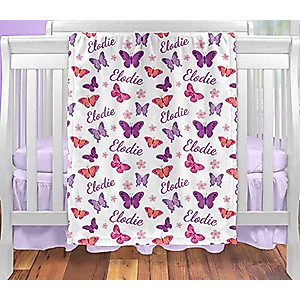Personalized Baby Blankets for Girls with Name and Purple Butterflies - Customized Blankets for Baby Shower, Birthday, Christmas - Personalized Baby Gifts for Newborn, Infant, Toddler, Kid
