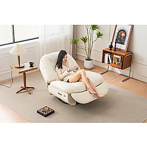 Power Glider Rocker Recline Chair, 360°Swivel Lift Electric Sofa with Cellphone Holder, Voice Wake-Up Function, USB Charger Port, Bluetooth Music Player Function Chair for Living Room (white)