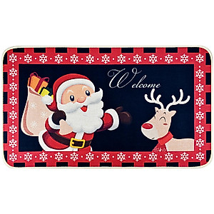 Vanleonet Christmas Welcome Decorative Doormat,Cute Santa Claus Welcome Door Mats for Front Door,Non-Slip Winter Xmas Holiday Front Porch Rugs, Indoor Outdoor Entry Doormats Floor Mats,29 x 17 Inch