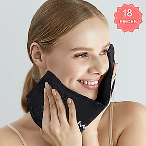 Chumia 18 Pcs Makeup Remover Towels 13 x 13 Face Cotton Washcloths with Makeup Embroidery Black Facial Reusable Makeup Remover Cloth Soft Cleansing Makeup Washcloths Holiday Gift for Women