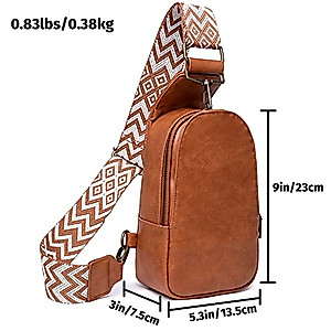 Chest Bag Sling Bag for Women, Small Crossbody PU Leather Satchel Daypack for Lady Shopping Travel Fashion Shoulder Strap (Brown)