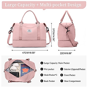 Weekender Bags for Women,Personal Item Travel Bag with Shoes Compartment,Overnight Travel Duffel Bag with Toiletry Bag