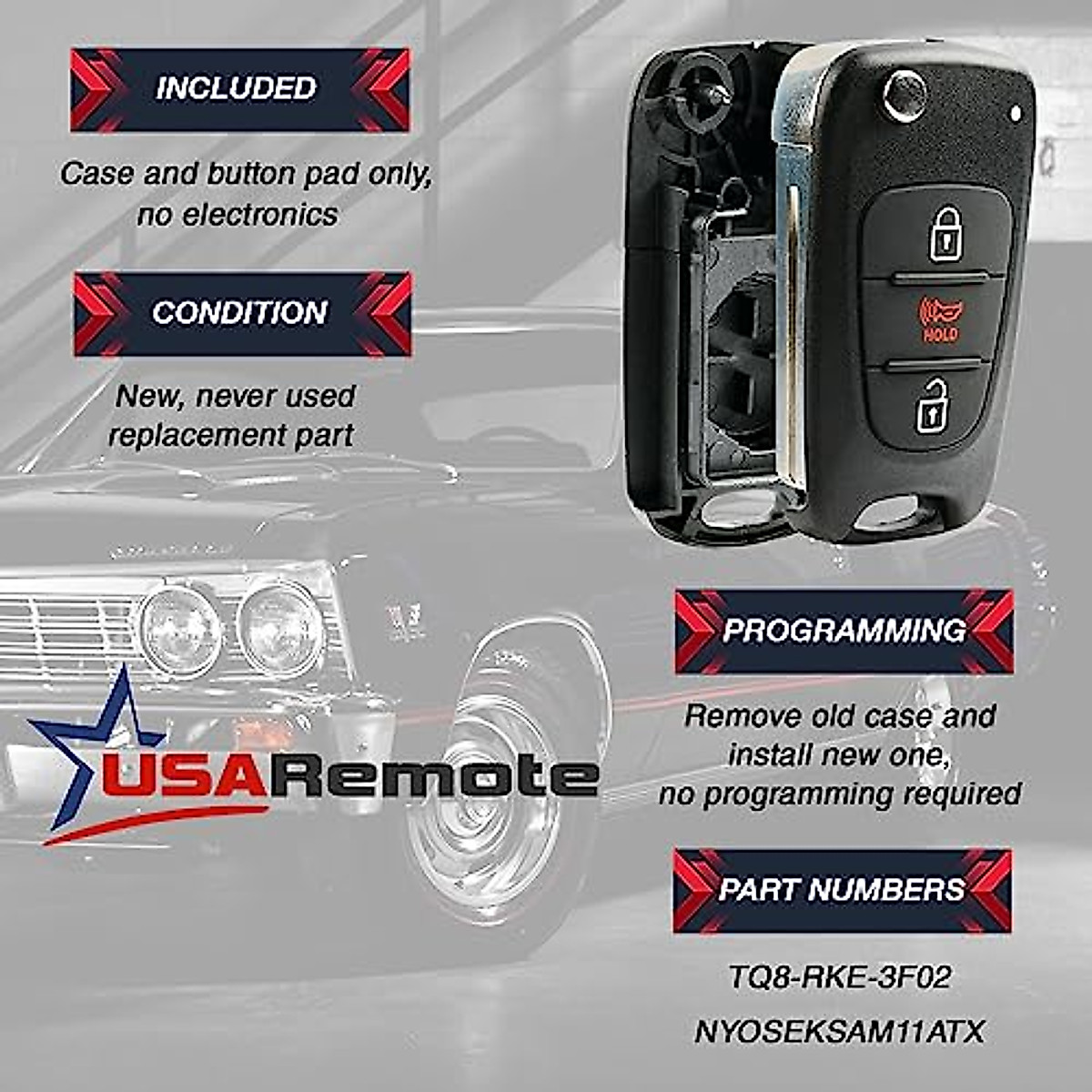 fits 2012-2014 Kia Rio / 2010-2013 Kia Soul Flip Key Fob Remote Case Shell (NYOSEKSAM11ATX)