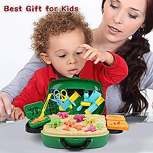 DIY Play Dough Dinosaur Toys Clay Pretend Play Set with Molds Dinosaur Toys Kids in a Portable Suitcase for Boys and Girls