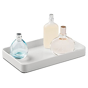 mDesign Modern Decorative Metal Guest Hand Towel Tray Holder Organizer for Disposable Paper Napkins, Jewelry, Makeup - Bathroom Vanity Sink Counter Organization - Unity Collection - Stone Gray