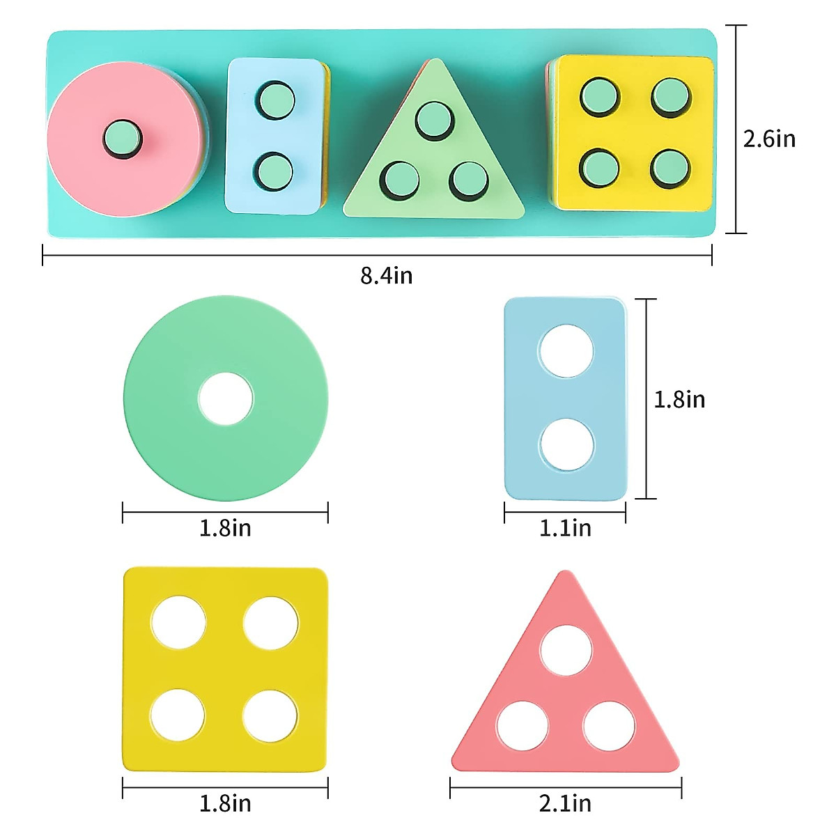 LinseyFun Wooden Stacking Sorting Toys for Toddlers 1-3, Wood Baby Stacking Blocks, Montessori Toys for 1 2 Year Old Boys Girls