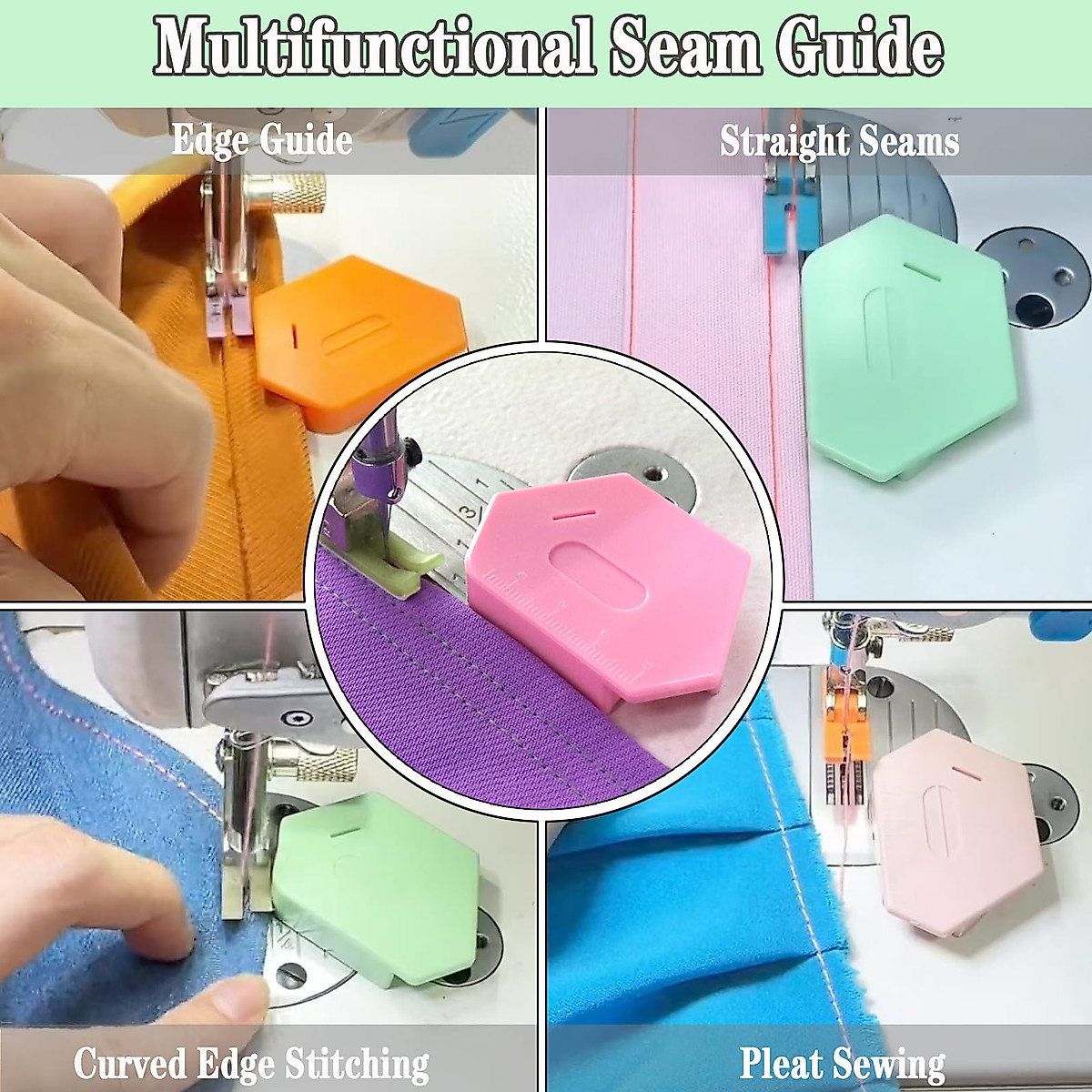 3PCS Magnetic Seam Guide for Sewing Machine, Multifunctional Polygonal Hemmer Guide with Scale, Universal Sewing Quilting Supplies Accessories Tools