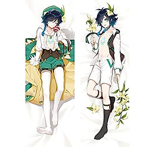 Anime Long Pillow Pola Baru Genshin Impact Wenti Dakimakura Sarung Bantal Memeluk Tubuh Beding Cosplay Bantal Penutup Hadiah Bantal Anime 59inches X 20inches(150cm X 50cm)